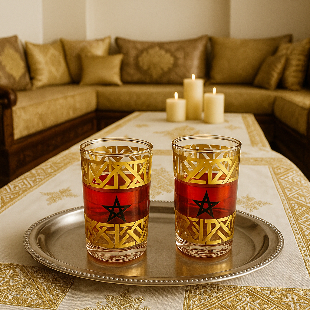 Coffret de 12 Verres à Thé Marocains – Édition Drapeau du Maroc – Nesto